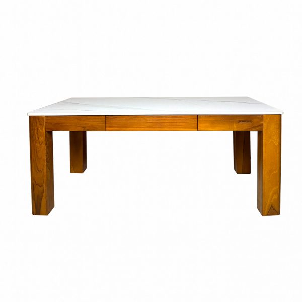 T10236-STEIN 白色陶瓷實心柚木大茶几 - 詩肯柚木